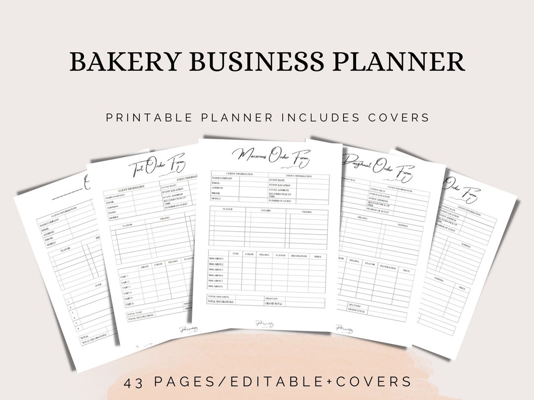 Bakery Business Planner, Bakery Planner, Bakery Order Fomr, Business ...