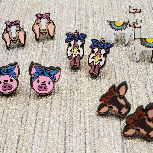 Farm Animal Wood Stud Earrings FFA Earrings 4H Jewelry Show - Etsy