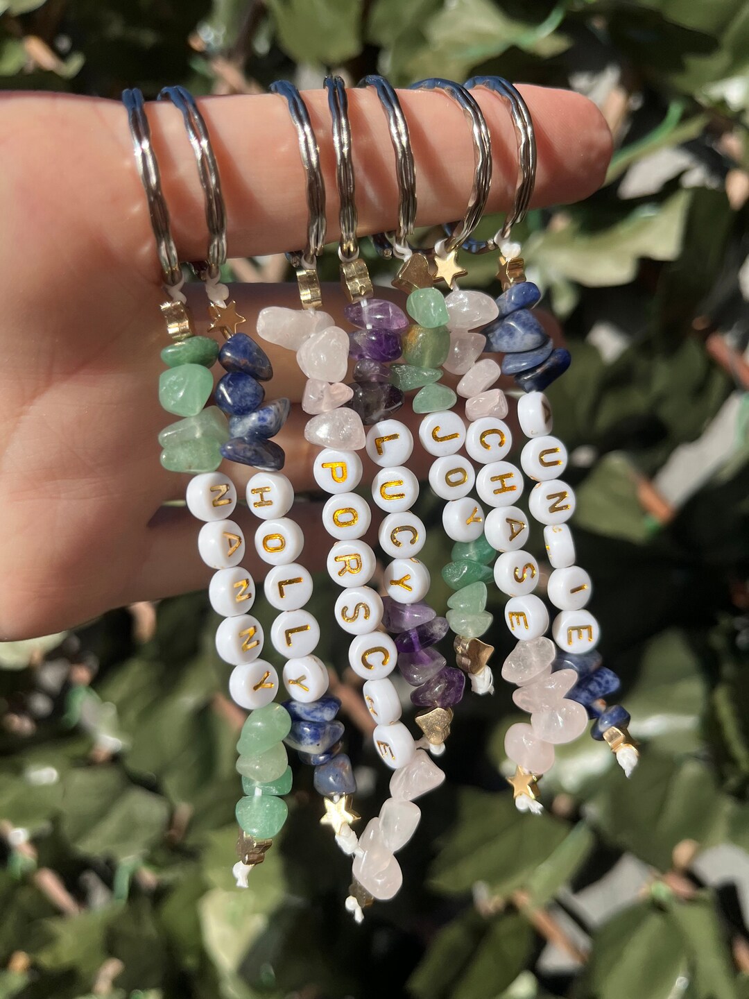 Personalised Gemstone Keyring, Crystal Chip Keyring, Gemstone Bag Charm ...