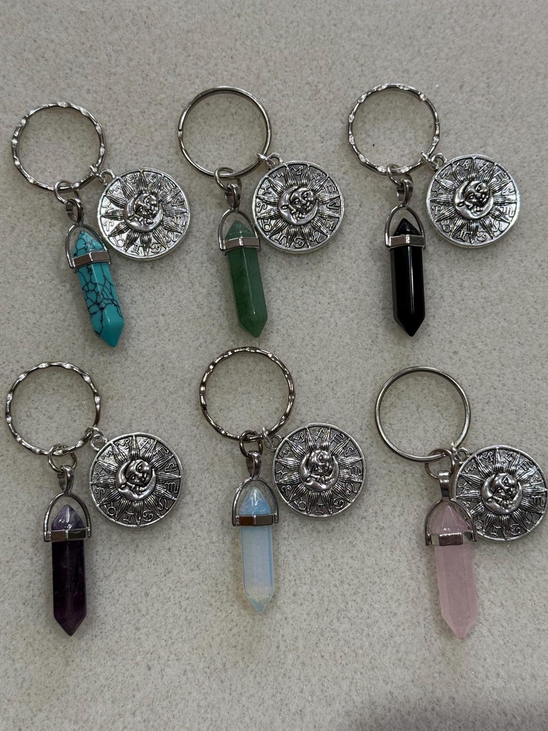 Crystal Pillar Zodiac Disk Keyring Sun Keyring Moon Keyring - Etsy