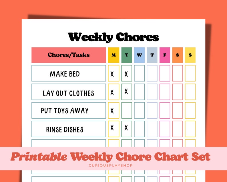 Printable Chore Chart for Kids: Colorful Weekly Tasks (instant Digital ...
