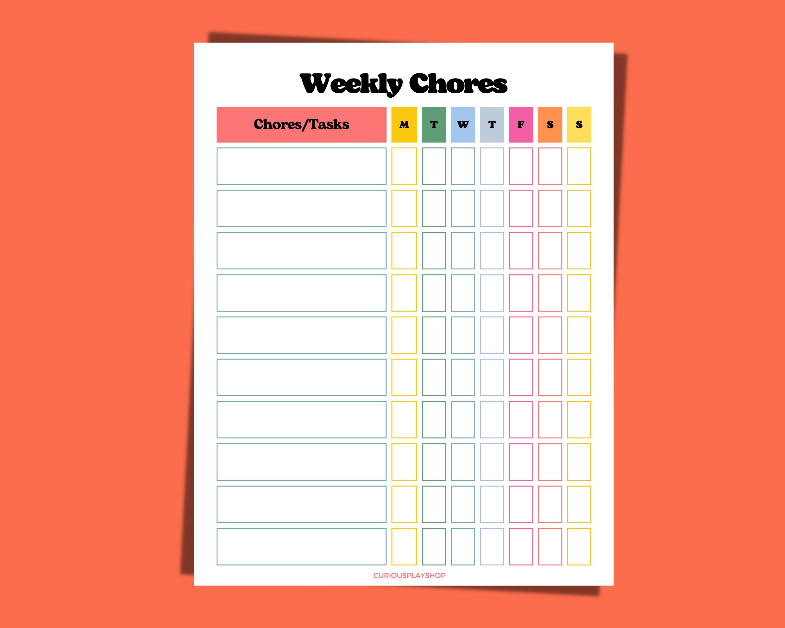 Printable Chore Chart for Kids: Colorful Weekly Tasks (instant Digital ...