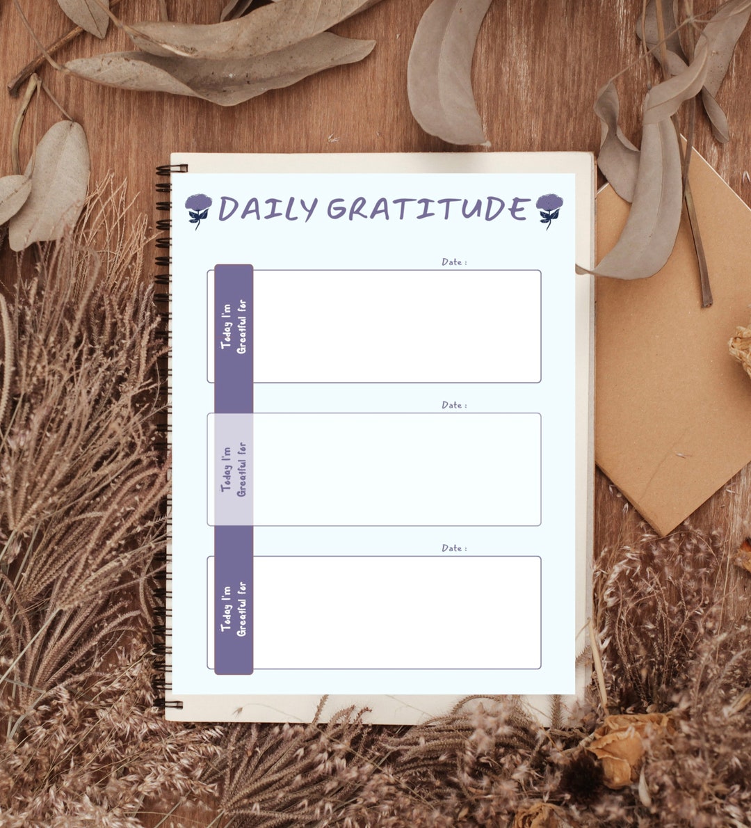 Daily Gratitude Printable, Digital Gratitude Page, Daily Gratitude ...