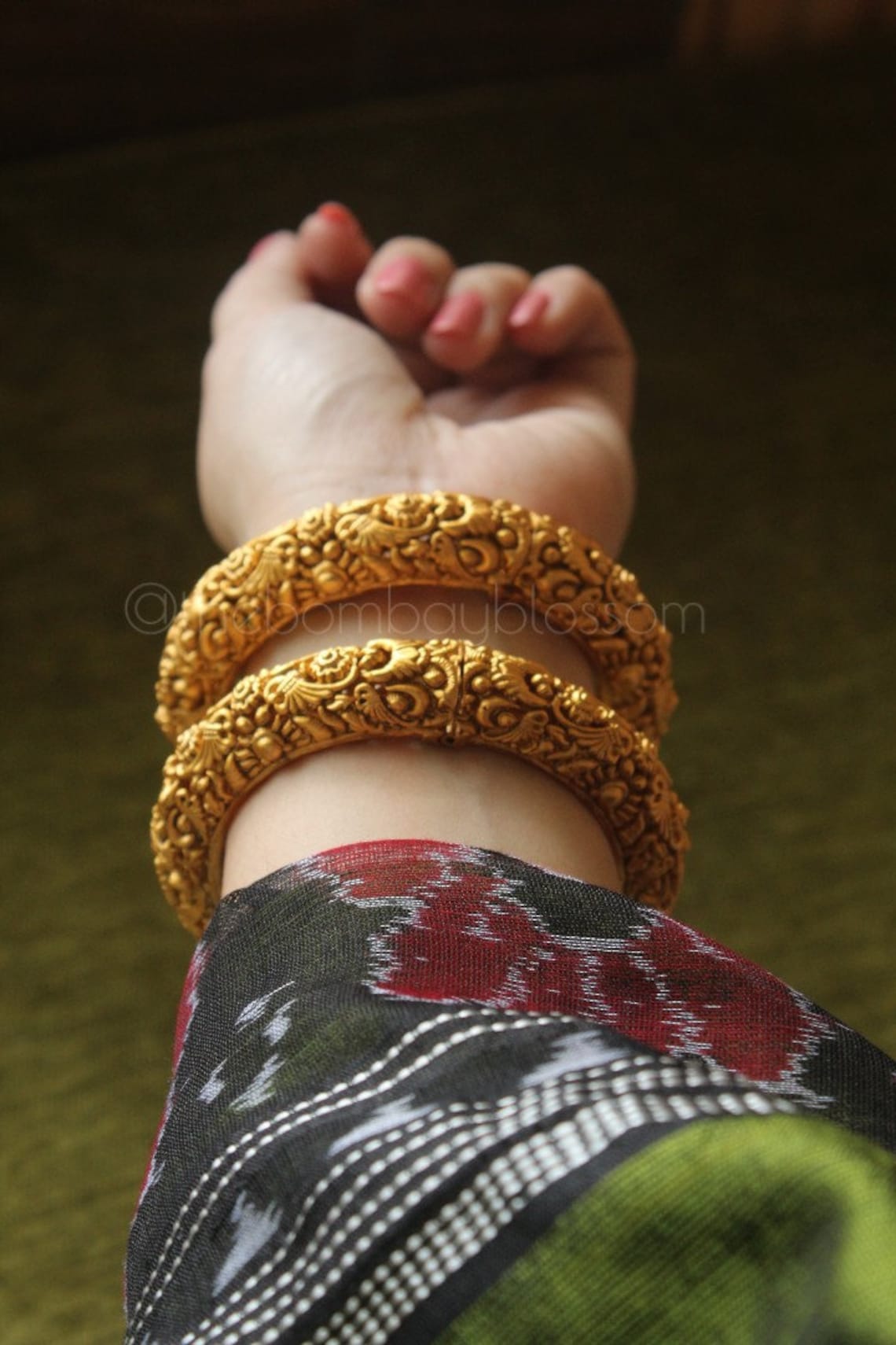 Pair of Temple Kangan Bangles Indian Oxidized Golden Bangles Bridal ...
