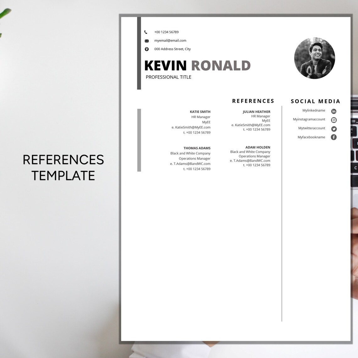 Gray Resume Template Word, Cv Template, Professional Resume, Creative ...