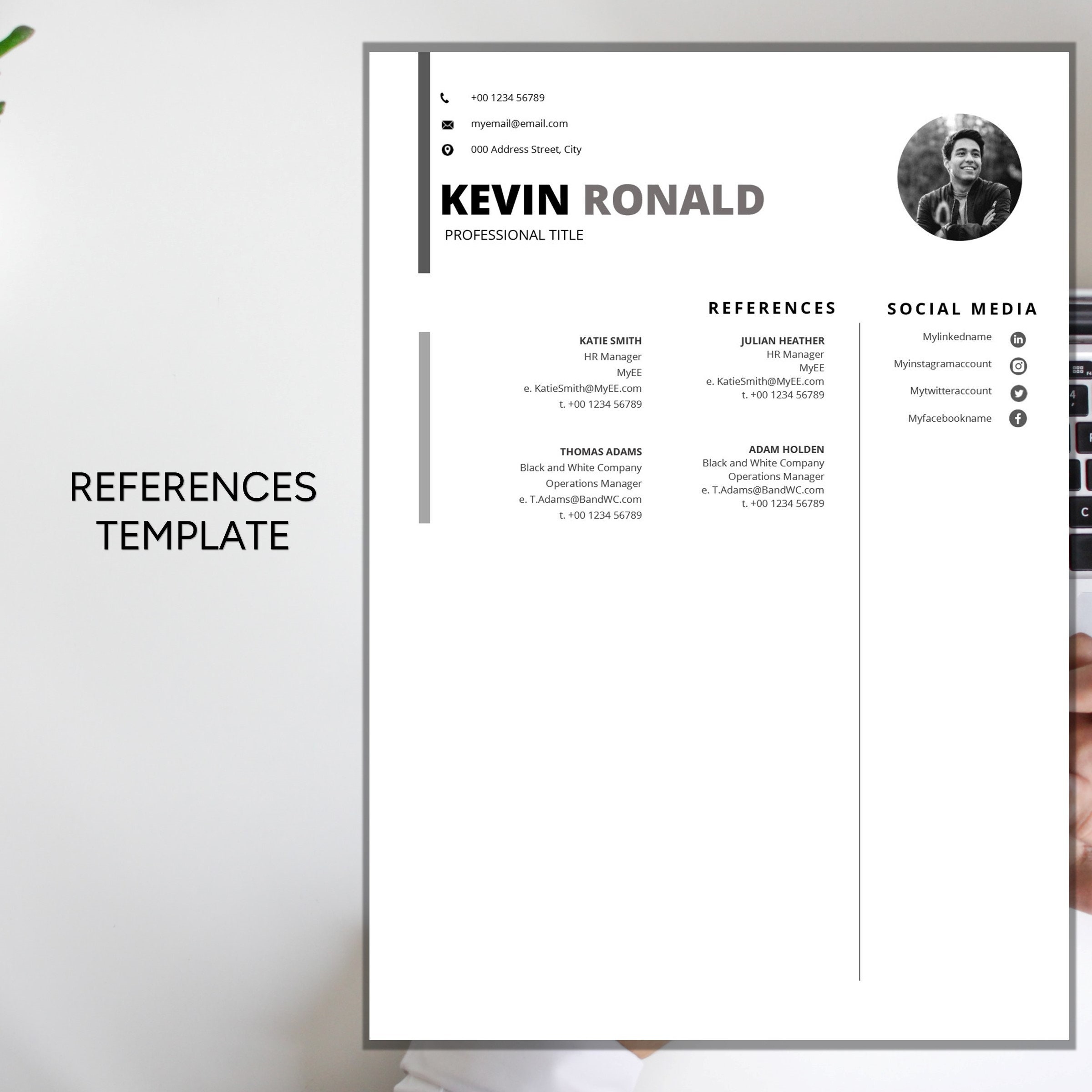 Gray Resume Template Word, Cv Template, Professional Resume, Creative ...