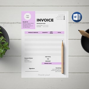 Purple Invoice Template Word Receipt Template Invoice Word - Etsy