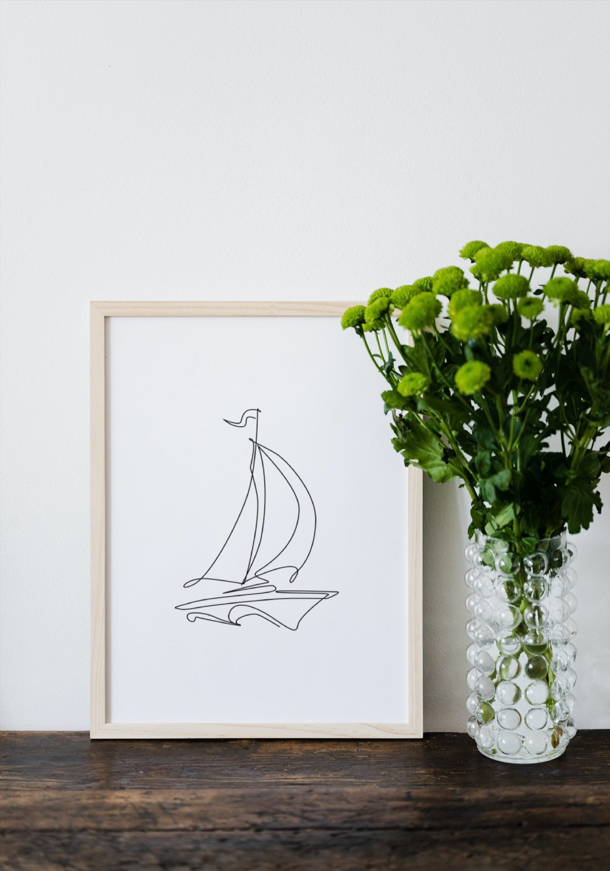 Sailboat Line Art, Marine Poster, Ship Art Print Digital ...