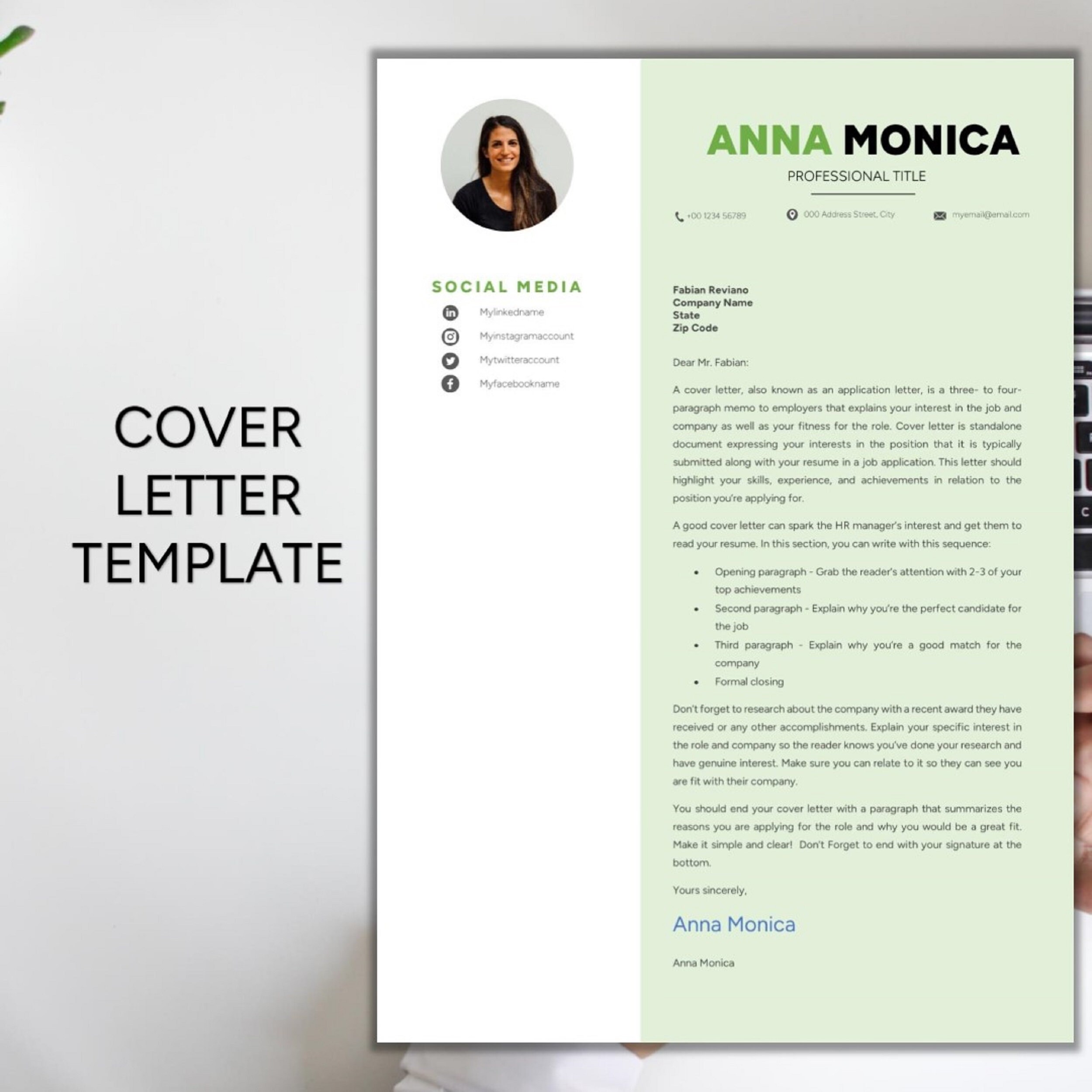 Green Resume Template Word, Cv Template, Professional Resume, Creative ...