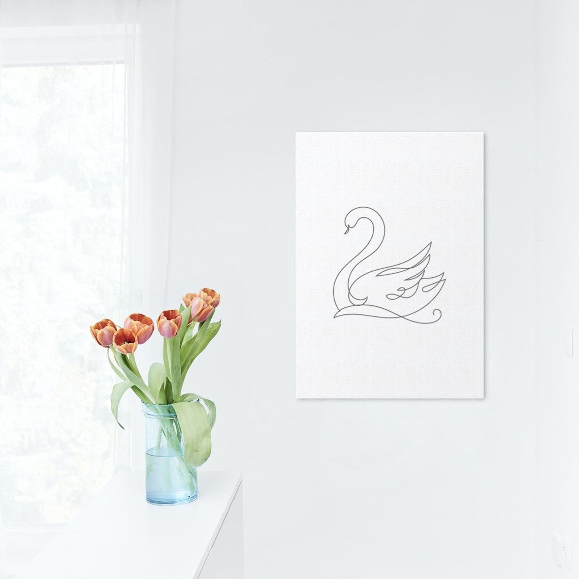 Swan Line Art Drawing Digital, Swan Line Drawing, Farmhouse Abstract ...