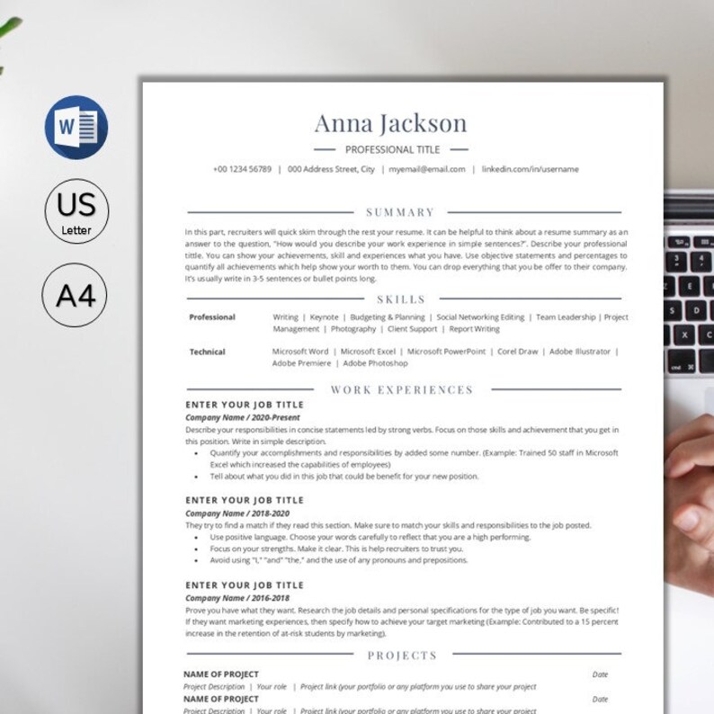 ATS Resume Template Word, ATS Cv Template, Professional Resume ...