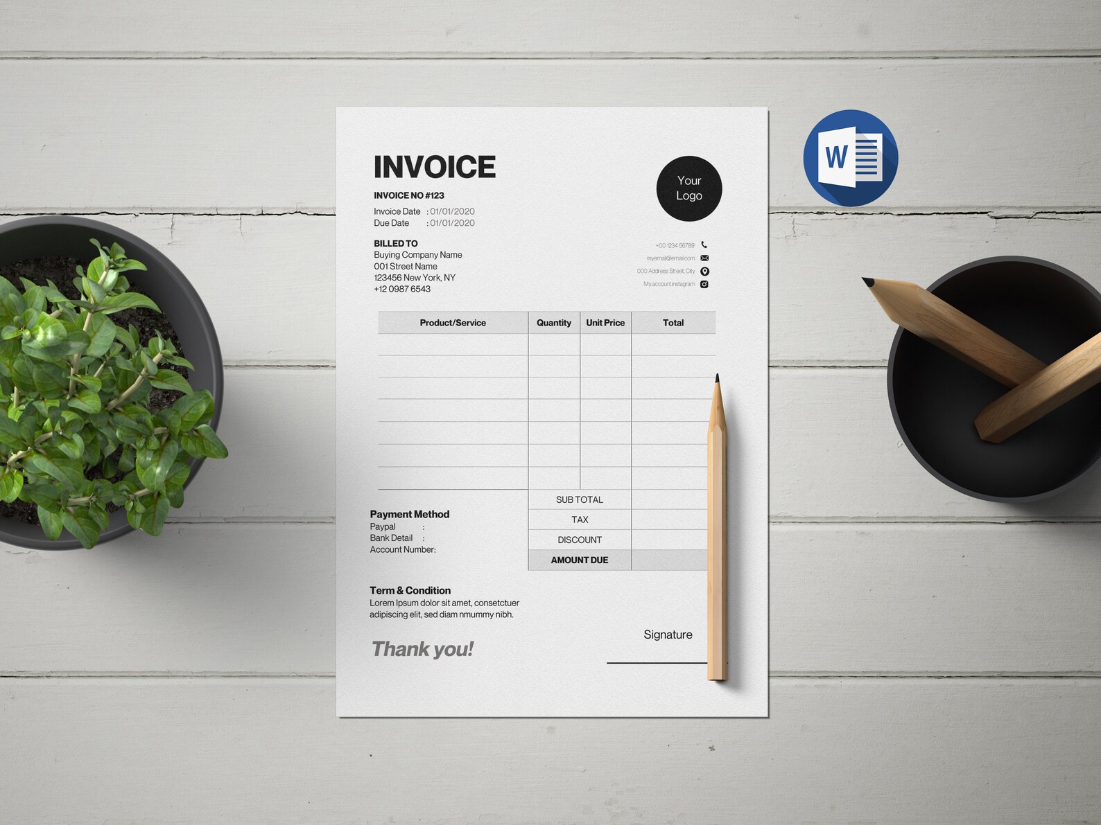 Minimalist Invoice Template Word, Receipt Template, Invoice Form ...