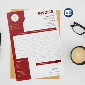 Red Invoice Template Word Receipt Template Invoice Form | Etsy
