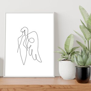 Angel Line Art, Angel Wings Wall Art, Angel Art Print, Angel Prints ...