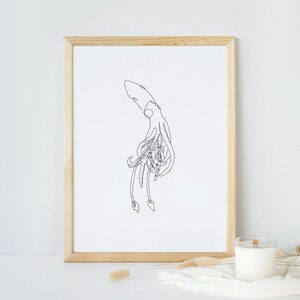 Squid Line Art Drawing, Squid Art, Sea Squid Art, Sea Animal Print, Sea ...
