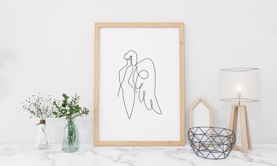 Angel Line Art, Angel Wings Wall Art, Angel Art Print, Angel Prints ...