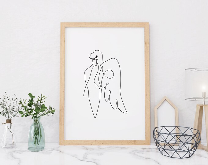 Guardian Angel Line Art Poster, Hands Line Art, Line Art Poster, Line ...