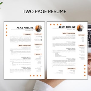 Orange Resume Template Word, Cv Template, Professional Resume, Creative ...