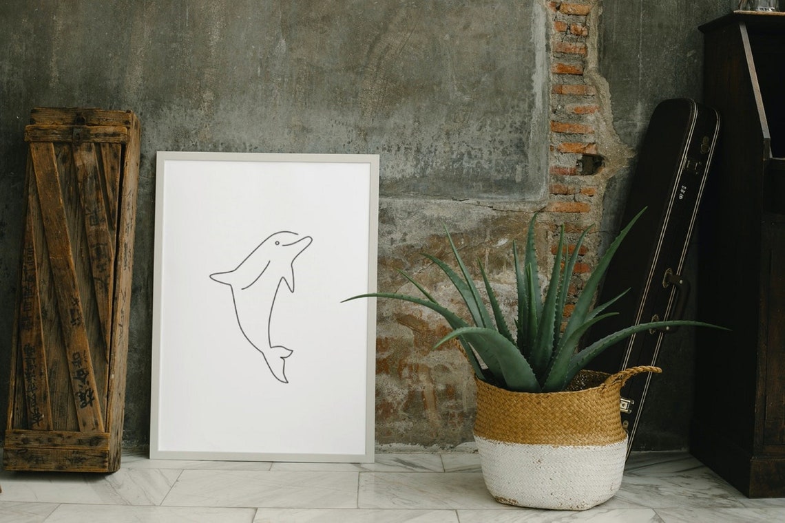 Dolphin Line Art Drawing, Dolphin Art, Sea Dolphin Art, Sea Animal ...