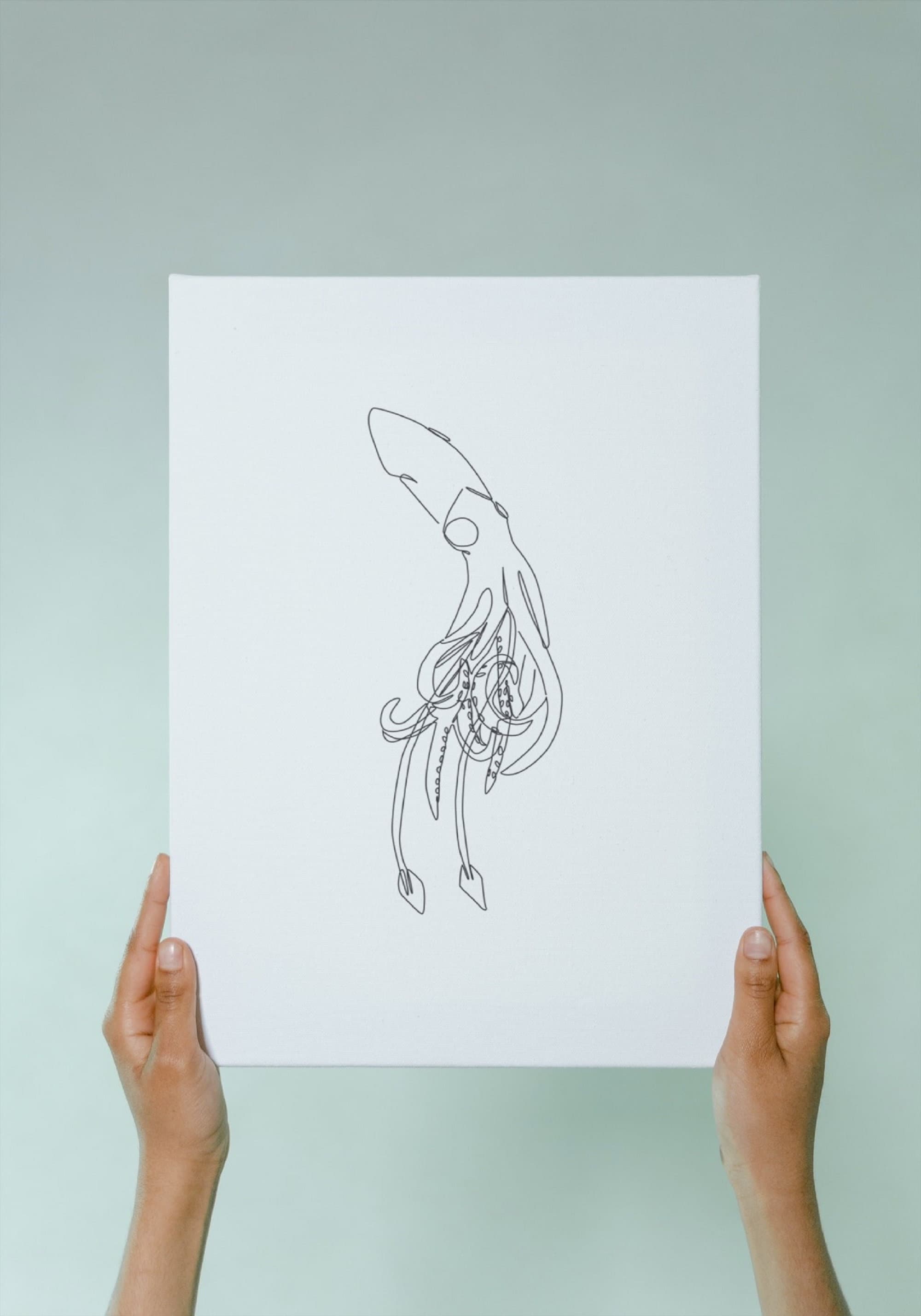 Squid Line Art Drawing, Squid Art, Sea Squid Art, Sea Animal Print, Sea ...