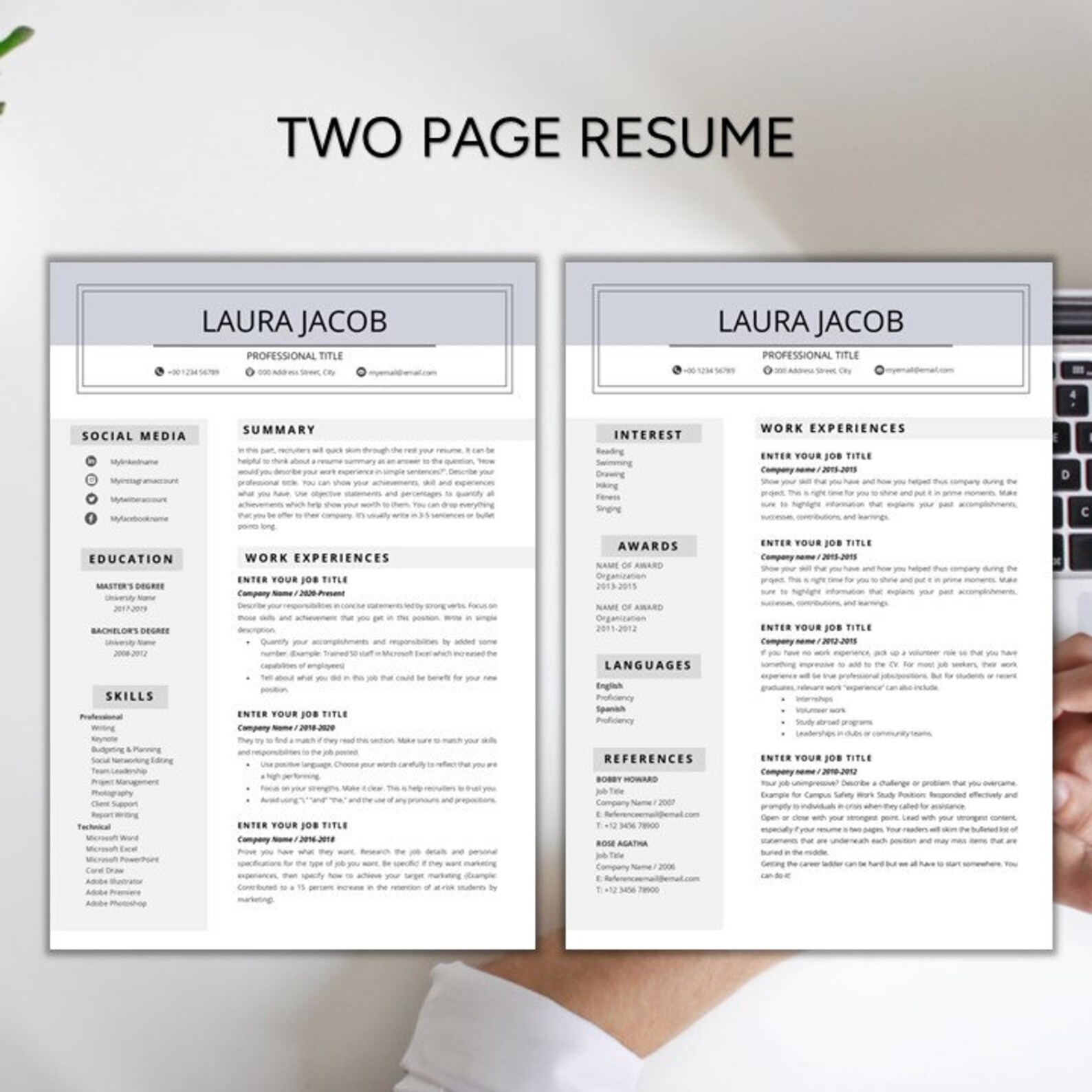 Simple Resume Template Word, Cv Template, Professional Resume, Creative ...