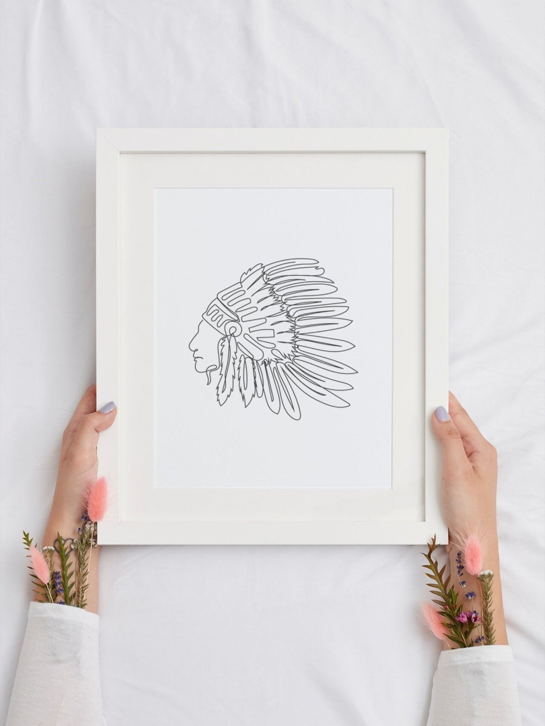 Minimalist American Native People Line Art Digital, American Native ...