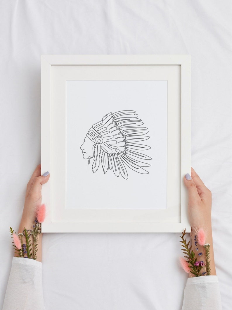 Minimalist American Native People Line Art Digital, American Native ...