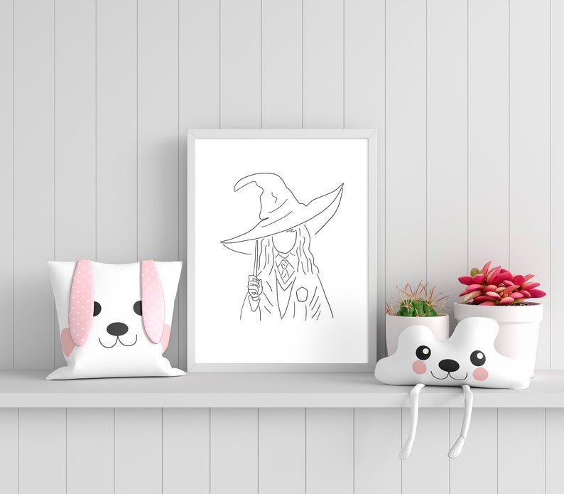 Magic Girl Line Drawing, Girl With Magic Line Art, Magic Student Line ...