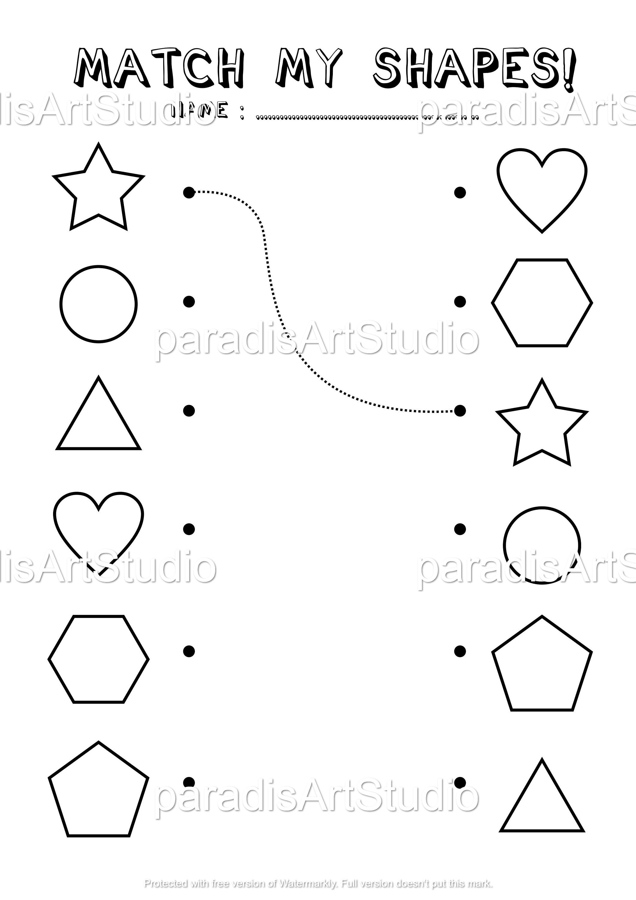 Match Number Shapes Letters and Shadows, Worksheet for Kids, Preschool ...