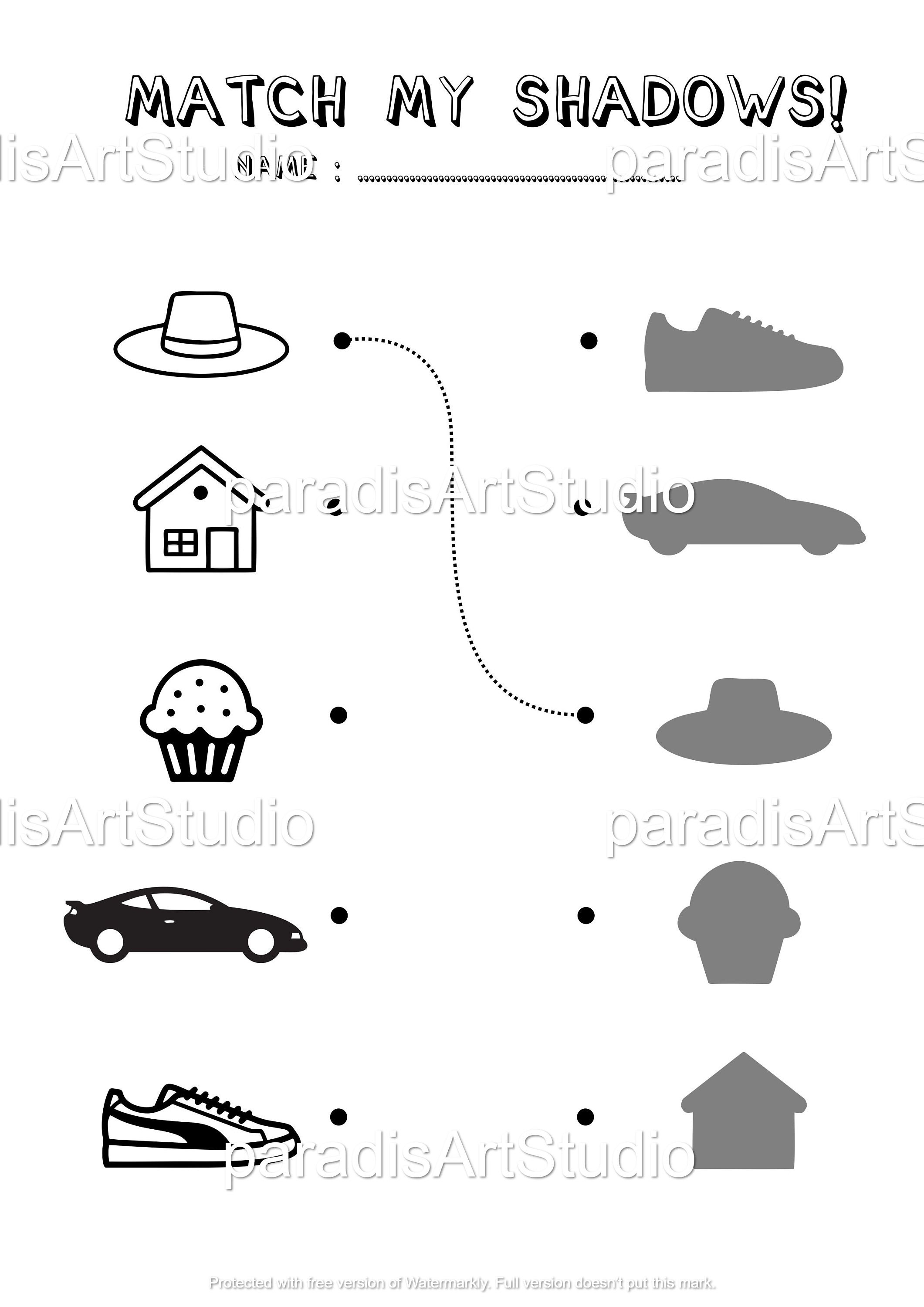Match Number Shapes Letters and Shadows, Worksheet for Kids, Preschool ...