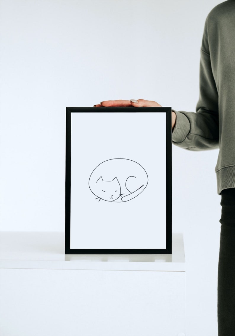 Cute Cat Line Art Printable, Cat Simple Line, Cat Line Art, Cat Poster ...