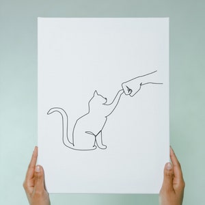 Human and Cat Line Art Printable, Cat Simple Line, Cat Line Art, Cat ...