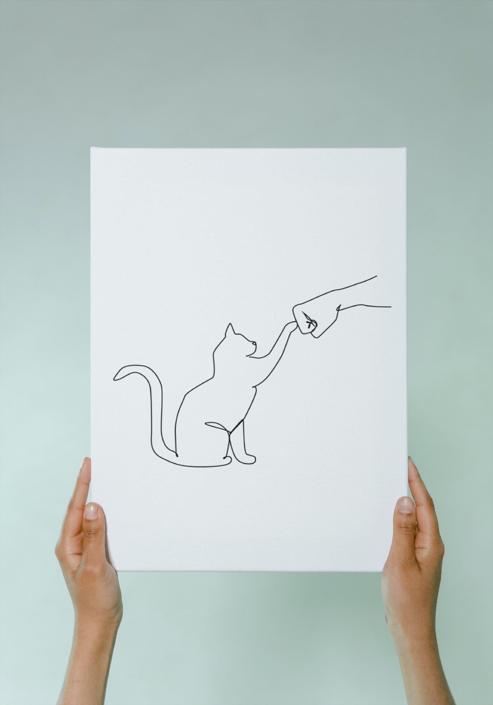 Human and Cat Line Art Printable, Cat Simple Line, Cat Line Art, Cat ...