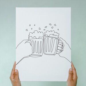 Cheers Beer Line Art, Beer Line Drawing, Drink Prints, Cheers Line Art ...