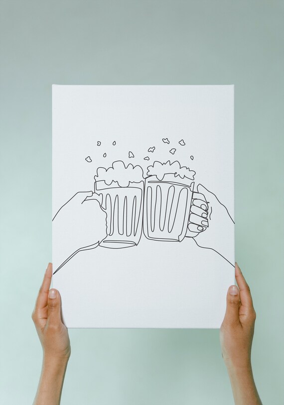 Cheers Beer Line Art Beer Line Drawing Drink Prints Cheers | Etsy