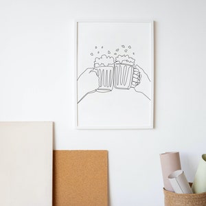 Cheers Beer Line Art, Beer Line Drawing, Drink Prints, Cheers Line Art ...