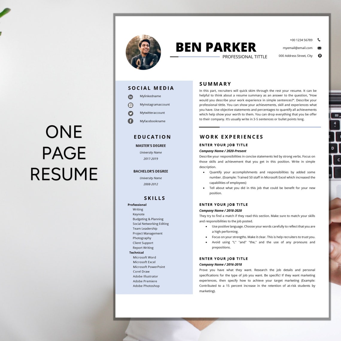 Light Resume Template Word, Cv Template, Professional Resume, Creative ...