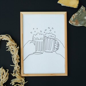 Cheers Beer Line Art, Beer Line Drawing, Drink Prints, Cheers Line Art ...