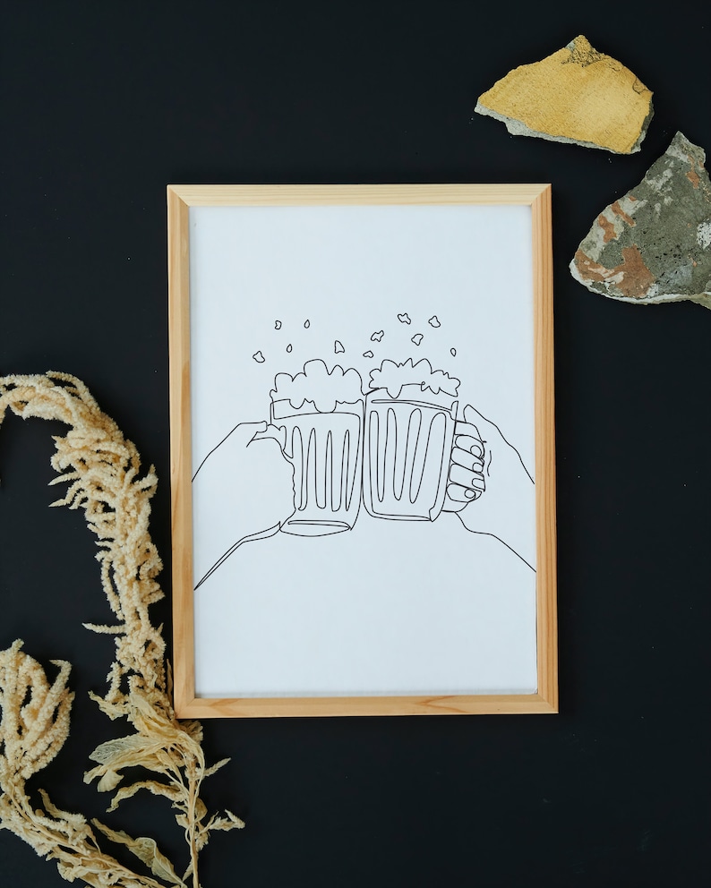 Cheers Beer Line Art, Beer Line Drawing, Drink Prints, Cheers Line Art ...