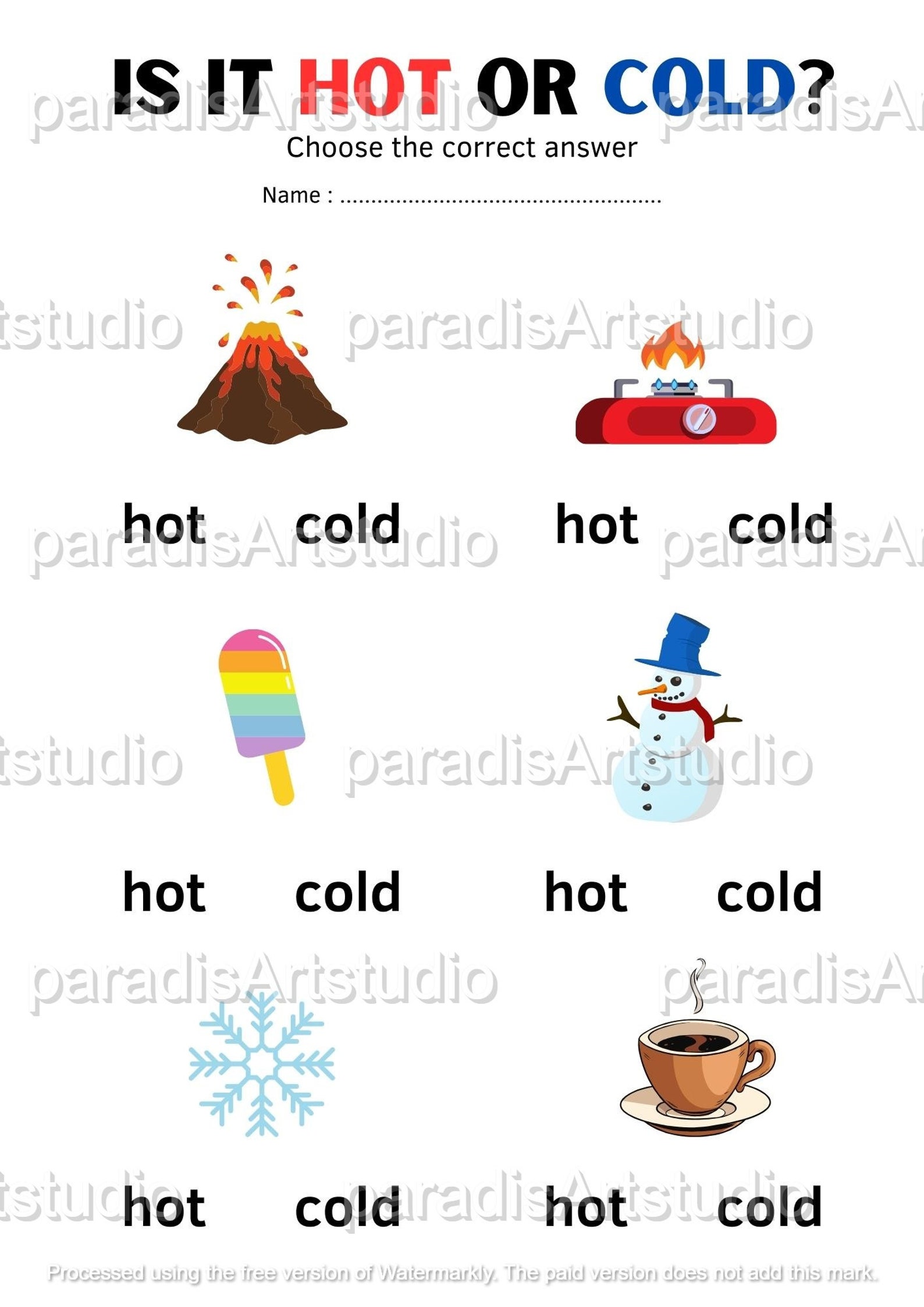Hot and Cold Worksheets for Kids, Educational Worksheets, Preschool ...