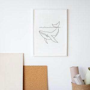 Simple Whale Line Art, Whale Wall Art, Whale Wall Decor, Minimalist ...