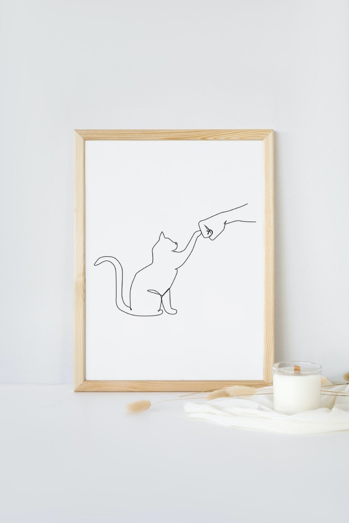Human and Cat Line Art Printable, Cat Simple Line, Cat Line Art, Cat ...