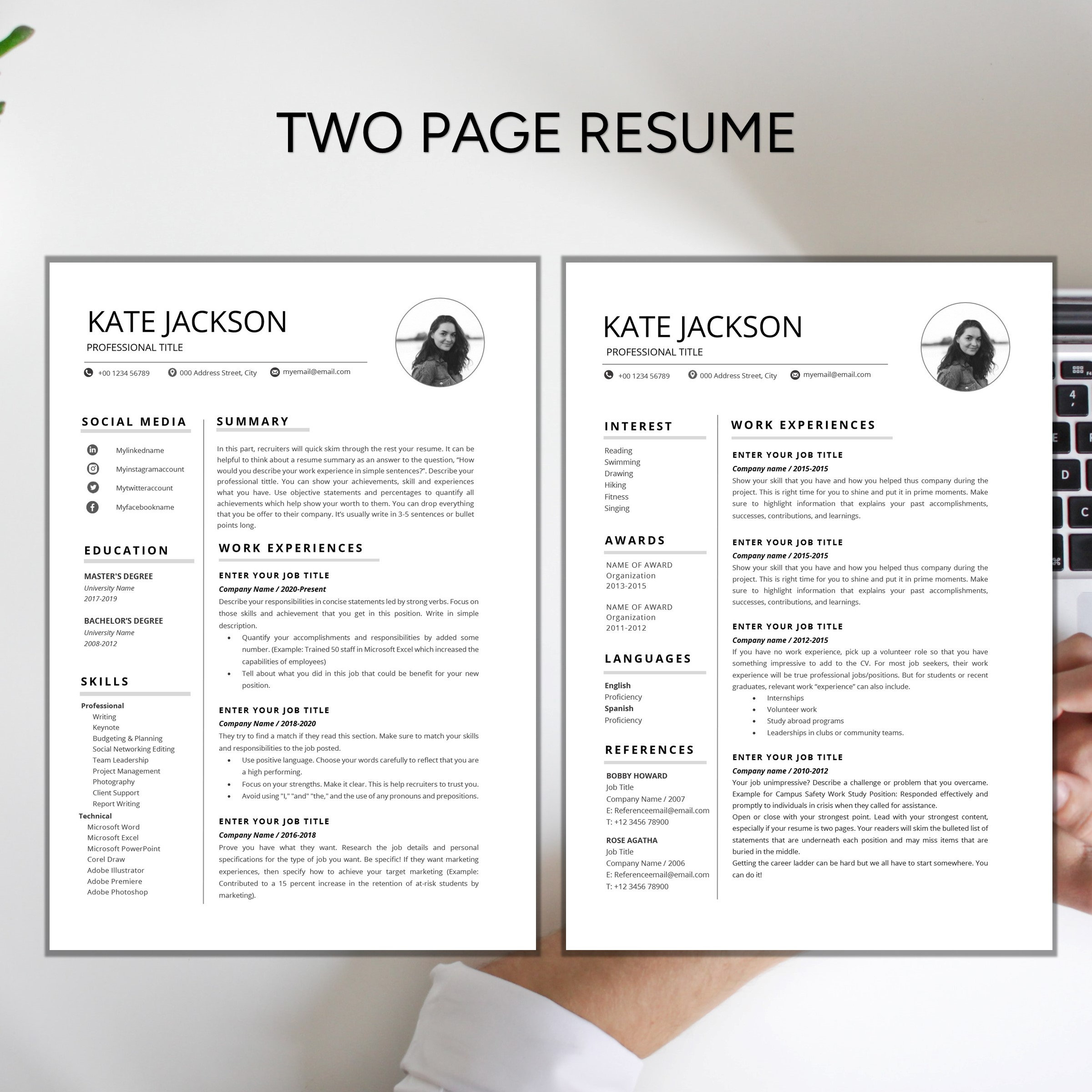 White Resume Template Word, Cv Template, Professional Resume, Creative ...
