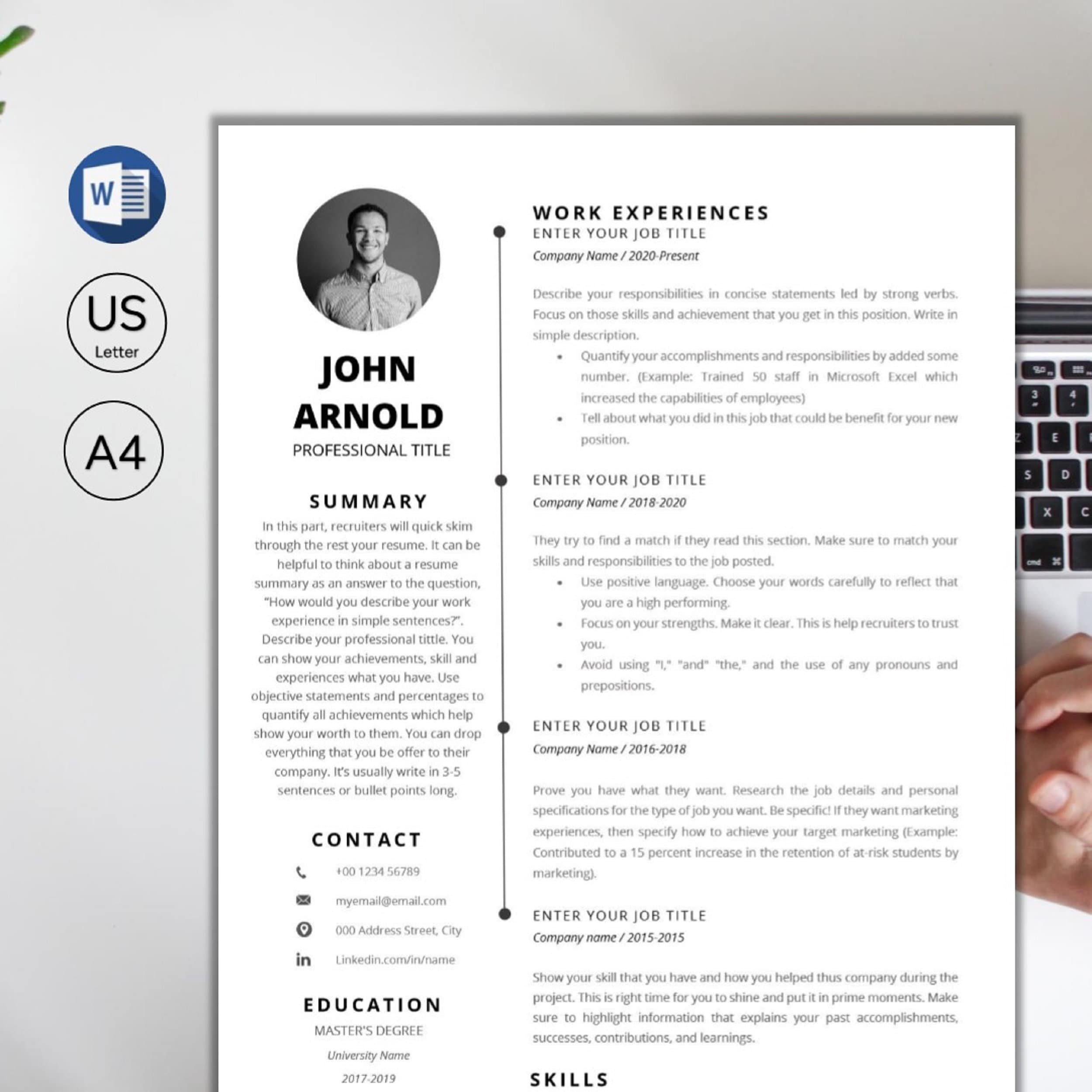 Modern Resume Template Word, Cv Template, Professional Resume, Creative ...