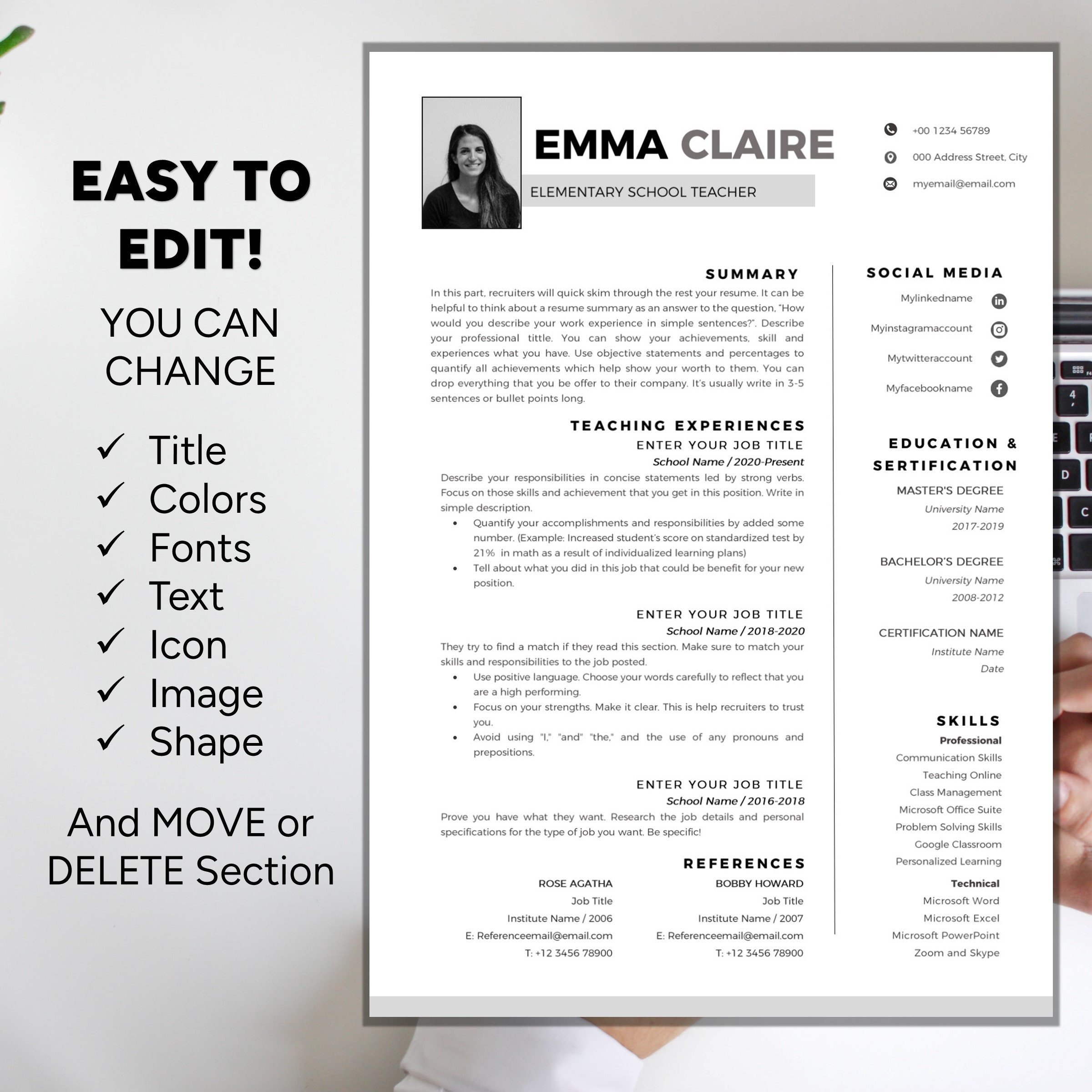 Teaching Resume, Teacher Resume Word, Cv Template, Teacher Cv Template ...