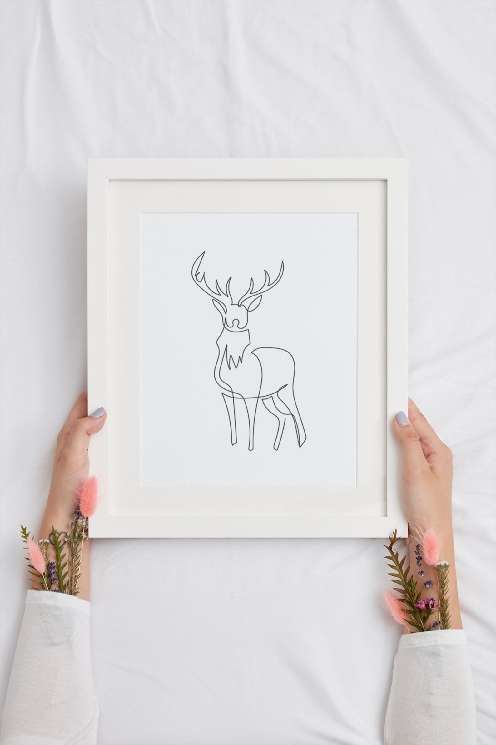 Deer Line Art Printable Digital, Deer Simple Line, Deer Minimalist ...