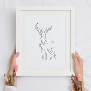 Deer Line Art Printable Digital, Deer Simple Line, Deer Minimalist ...