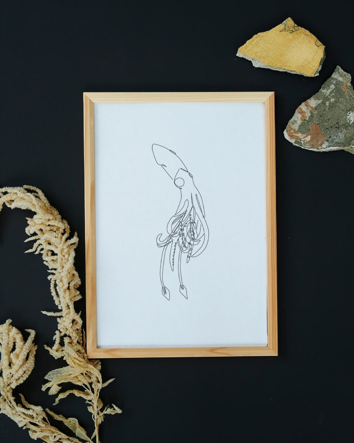Squid Line Art Drawing, Squid Art, Sea Squid Art, Sea Animal Print, Sea ...