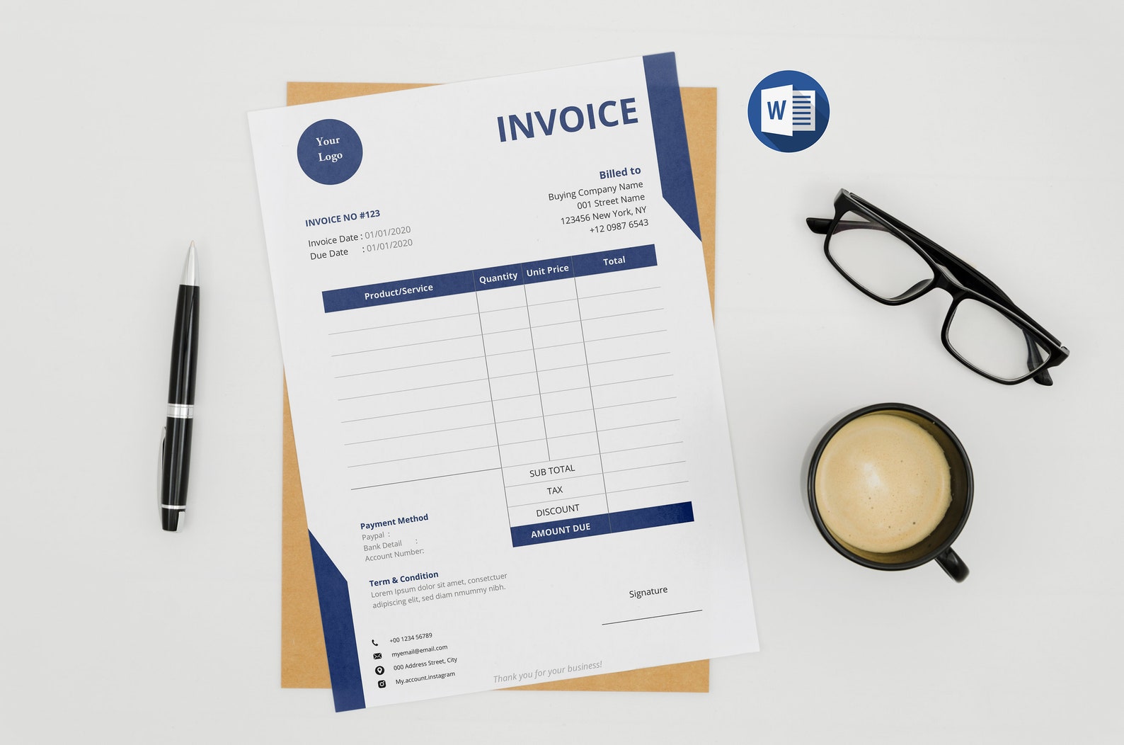 Blue Invoice Template Word, Receipt Template, Invoice Form, Invoice ...