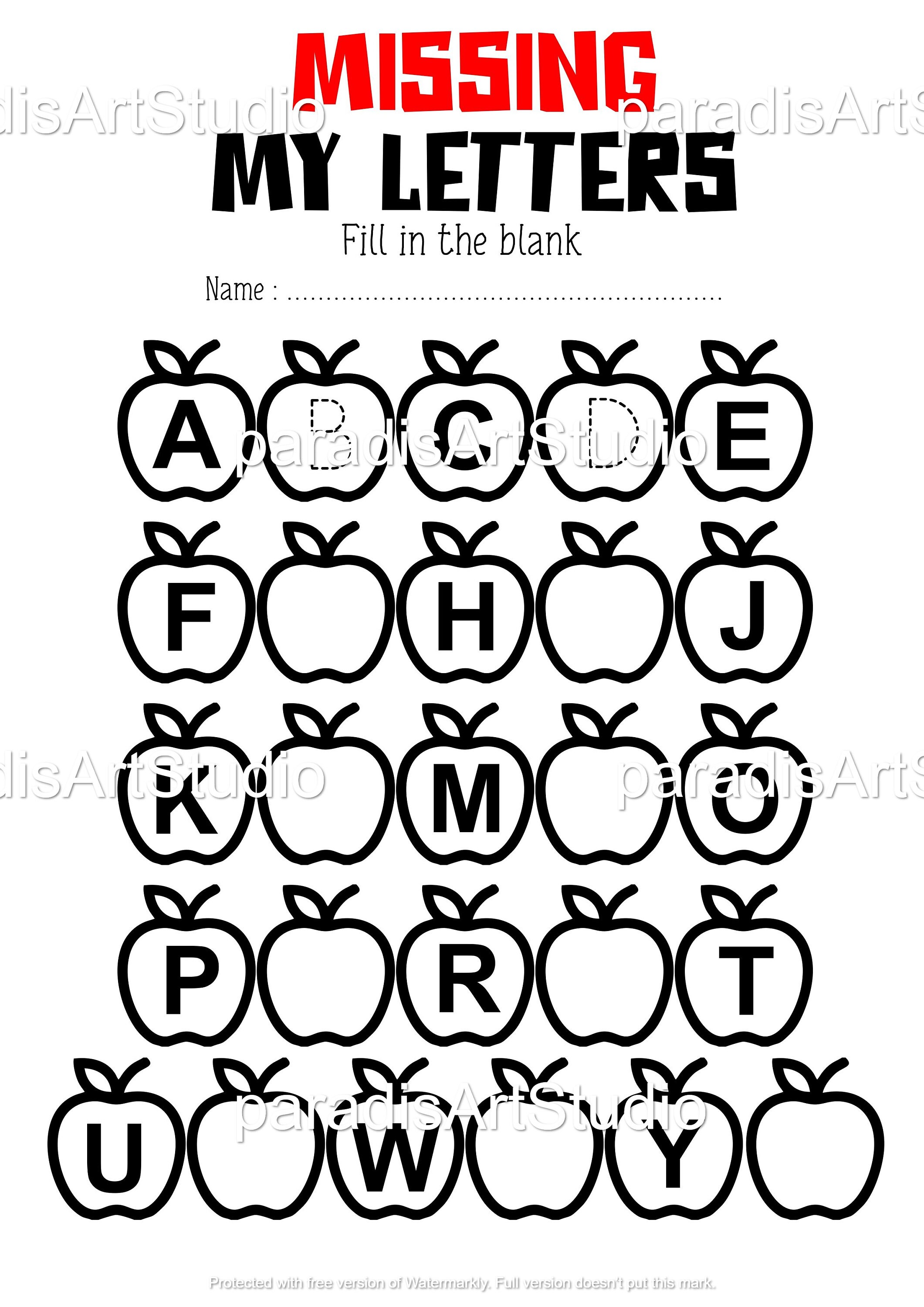 Fill the Blank, Missing Numbers and Letters, Child Worksheet, Practice ...